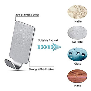 JINSHUNFA Adhesive Hooks, 304 Stainless Steel Towel Hooks Brushed Wall Hooks Sticky Hangers for Keys, Coats, Robe, Bags, Home, Kitchen, Bathroom (Set of 16) Utility Hooks