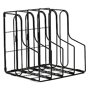 EasyPAG Desk Organizers Metal Desktop Magazine File Holder with 4 Vertical Compartments Rack File Organizer for Office Workspace,Black