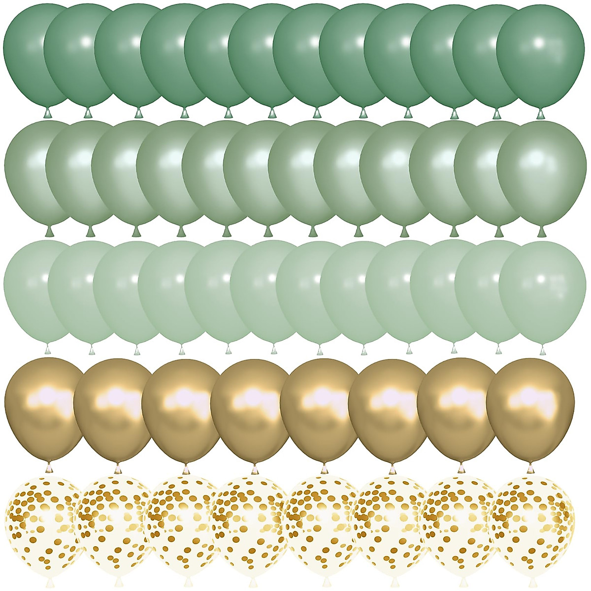 72Pcs Sage Green Balloons Set, Green Latex Balloon with 12inch 5inch Pearl Green Balloons Metallic Gold Balloons Light Olive Green Coffetti Balloons for Baby Shower Birthday Wedding Party Decorations