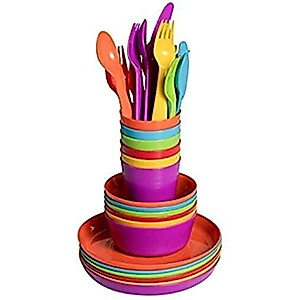 Klickpick Home Children Plastic Dinnerware Set Of 36 Pieces 6 colors Kids Set Includes, Kids Cups, Plates, Bowls, Flatware Set, Toddler Dishes Tumblers Reusable, Microwave Dishwasher Safe