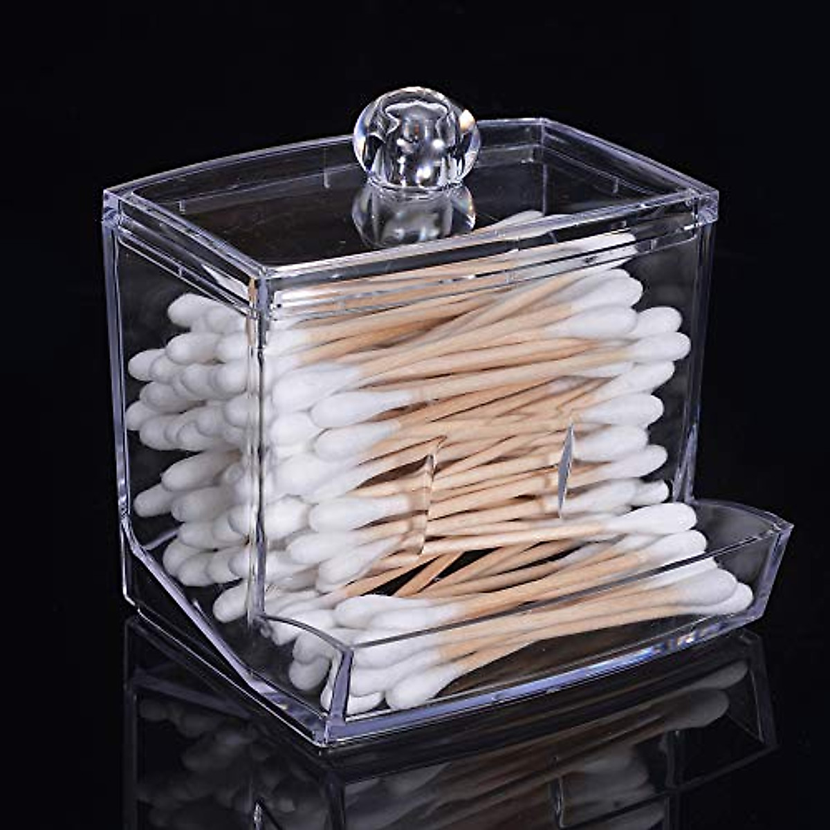 cotton swab holder,Acrylic Q-Tip cottonswab Storage Dispenser, Clear Cotton Balls Swab Holder Cotton Bud Storage Box, Transparent Cosmetics Makeup Case Cosmetic Organizer Container with Lid 1