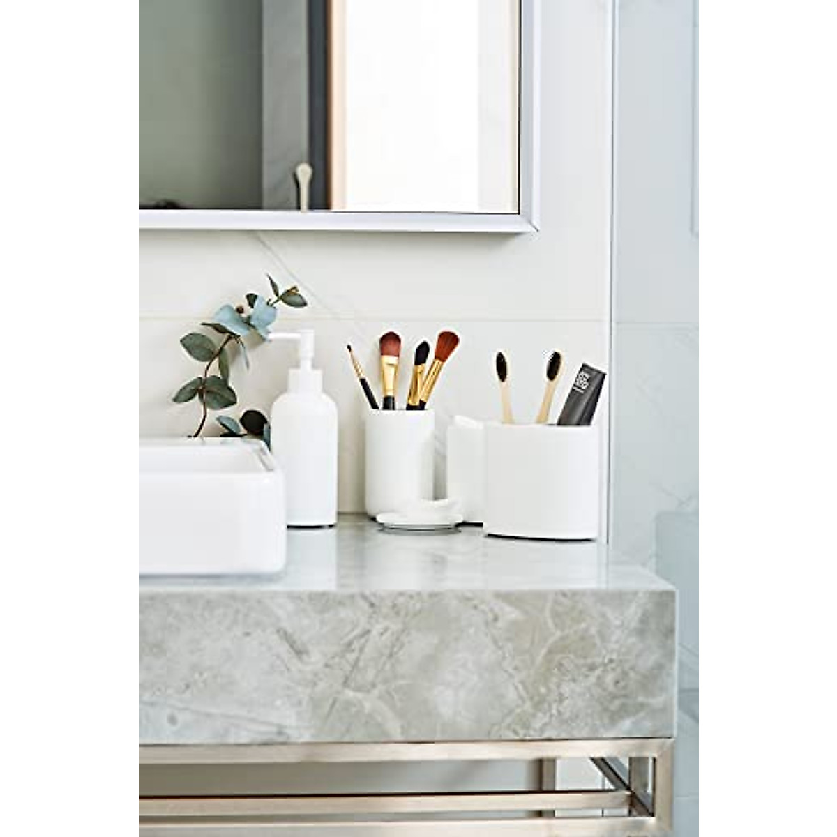 Premium 4 Pcs White Bathroom Accessories Set Complete. Bathroom Soap Dispenser Set. Modern Bathroom Decor Sets Accessories. Bathroom Toothbrush Holder Set. White Bathroom Sets Accessories (White)