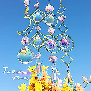 Crystal Suncatcher Rainbow Maker Hanging Prism Ornament Pendant Home Garden Car Decoration 4 Pack Gift Kit Sun Catchers Indoor Window, 13.8 Inch