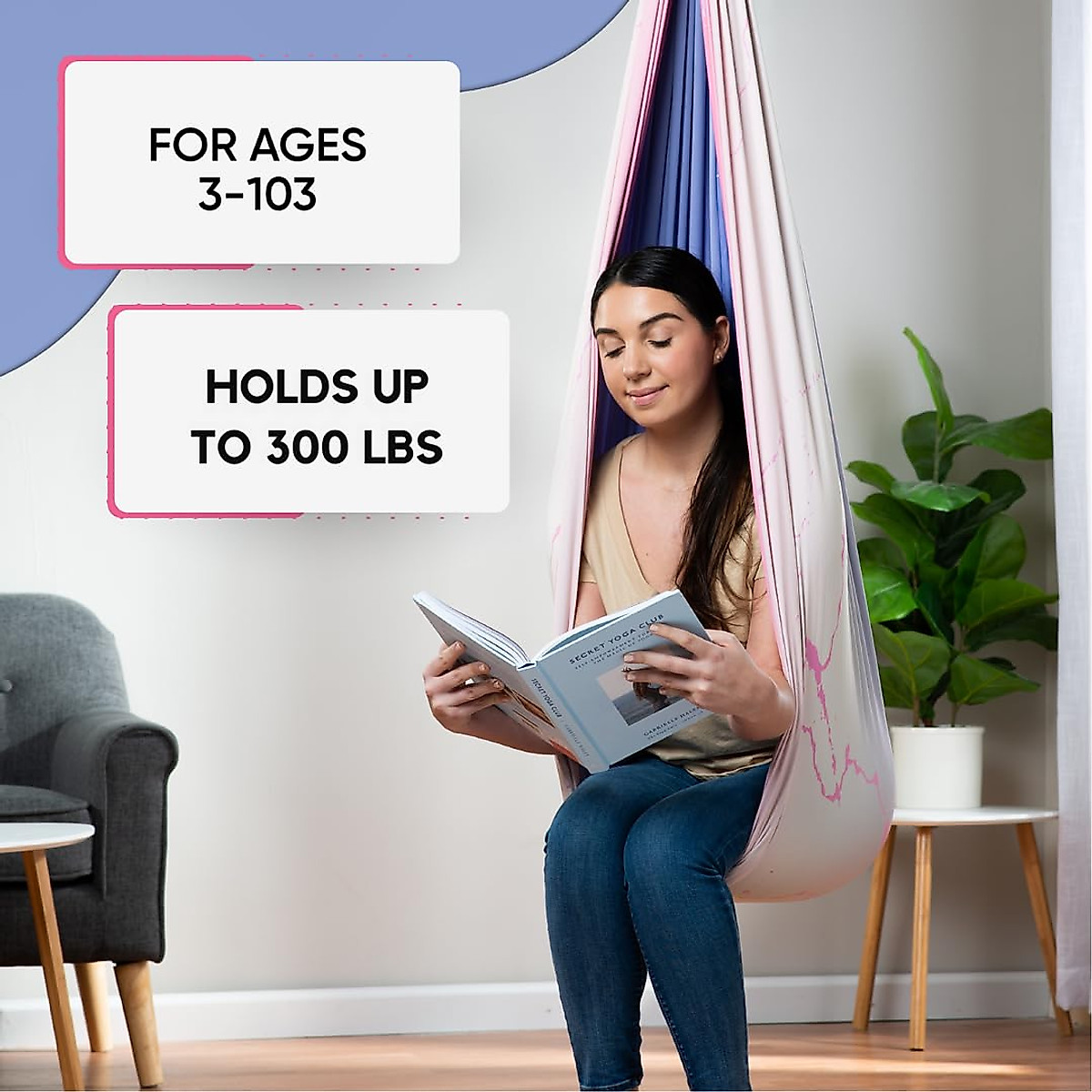 Indoor Sensory Swing for Kids or Outdoor – Holds 300lbs, Double-Layer, & 360° Swivel, Calming Compression Therapy Swing Hammock for Kids & Adults with All Hardware – Sensory-Motor Toys & Gifts