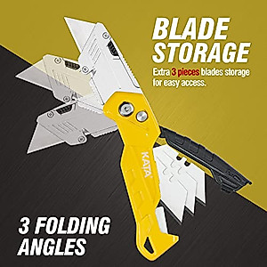 KATA 2Pack Utility Knife Box Cutter Retractable Folding Razor Knife Set Heavy Dudy Safety Cutter, 10pcs SK5 Sharp Blades Included, Yellow