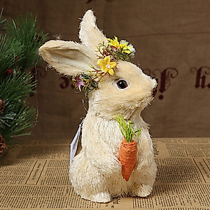 Sisal Easter Figurine Bunny Standing Rabbit Party Home Table Decoration Cute Ornaments Parent Baby Bunny Hug (Carrot A, One Size)