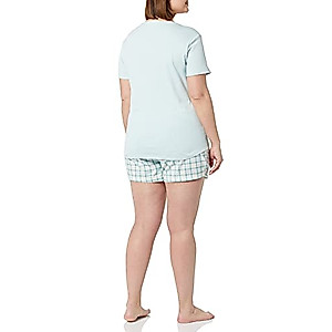 Amazon Essentials Women's Lightweight Flannel Short and Cotton T-Shirt Sleep Set, Light Blue Plaid, Small