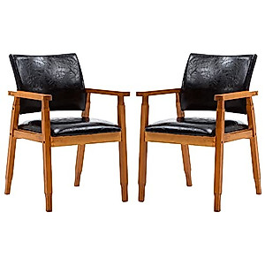 NOBPEINT Mid-Century Dining Side Chair with Faux Leather Seat in Black, Arm Chair in Walnut,Set of 2