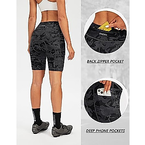 Women's 4D Padded Bike Shorts Cycling Padding Riding Bicycle Road Mountain Biking Spinning Cycle Spin Shorts for Women with Zipper Pockets(Camo Black,L)
