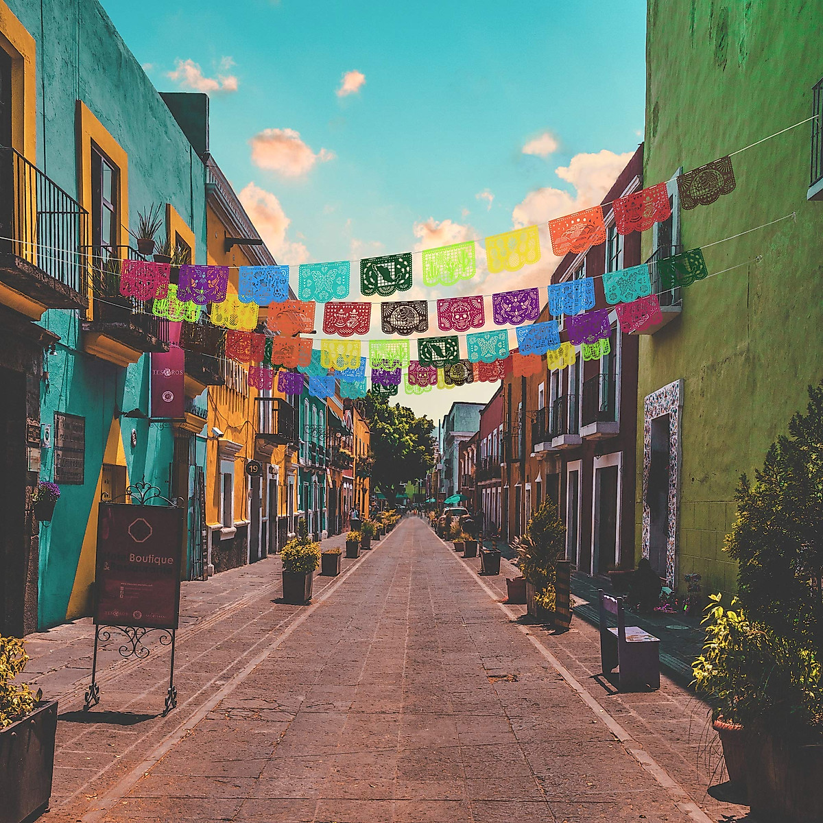 CLOVER CUTS, 50 Multi-Colored Felt Papel Picado Banners, Fiesta Party Decorations, Cinco de Mayo Decorations, Día de Los Muertos Decorations