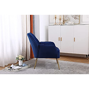 Goujxcy Modern Accent Chair, Velvet Living Room Chair, Club Chair Upholstered Tufted Decorative Reading Chair, Corner Side Chair, Vanity Chair for Bedroom, Living Room (Navy Blue)