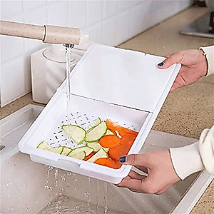 GULRUH Wood Cutting Boards for Kitchen, Foldable Food Cutting Board 3 in 1 Cutting Board Plastic Basket Drain Tray Multifunctional Kitchen Table Durable and Non-Greasy Kitchen Tool (Color : White)