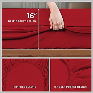 Calimartz Queen Size Sheets – 6 Piece Bedding Sheets & Pillowcases – Hotel Luxury, Soft Microfiber 100GSM, Breathable & Cooling Bed Sheets – with Deep Pocket up to 16’’ – 1800 Thread Count. (Red)
