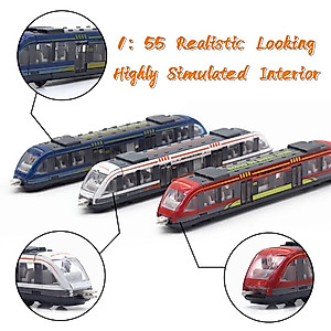 Crelloci 3 Pack Bullet Train Set, Linked High Speed Lotomotive Toy Train, Die Cast Alloy Model Car, Connectable Sliding Subway, Gift for Kids Boys Toddlers Ages 3+