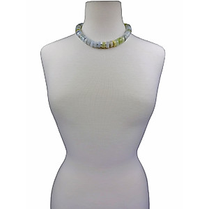 MGR MY GEMS ROCK! Beaded Button-Shape Aquamarine Statement Necklace. Non-Treated Aquamarine Stone Necklace. Collar Necklace, 18-19.50” Long.
