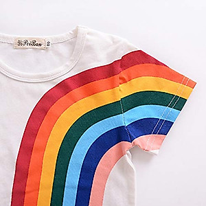 Toddler Kids Baby Boy Girl Short Sleeve Tassel Rainbow T-Shirt Striped Summer Casual Tops (White, 4-5T)