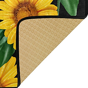 Sunflower Kitchen Rug Black Design Door Mat Bath Rug Home Decor Floor Mat Non-Slip Carpet for Kitchen Living Bedroom 39 x 20 Inch