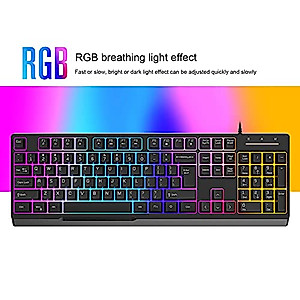 Hilitand Rechargeable Wired Gaming Keyboard, RGB Backlit Keyboard, Slim, Ergonomic 104 Keys, Quiet, for PC Desktop, Computer, PC(Black)