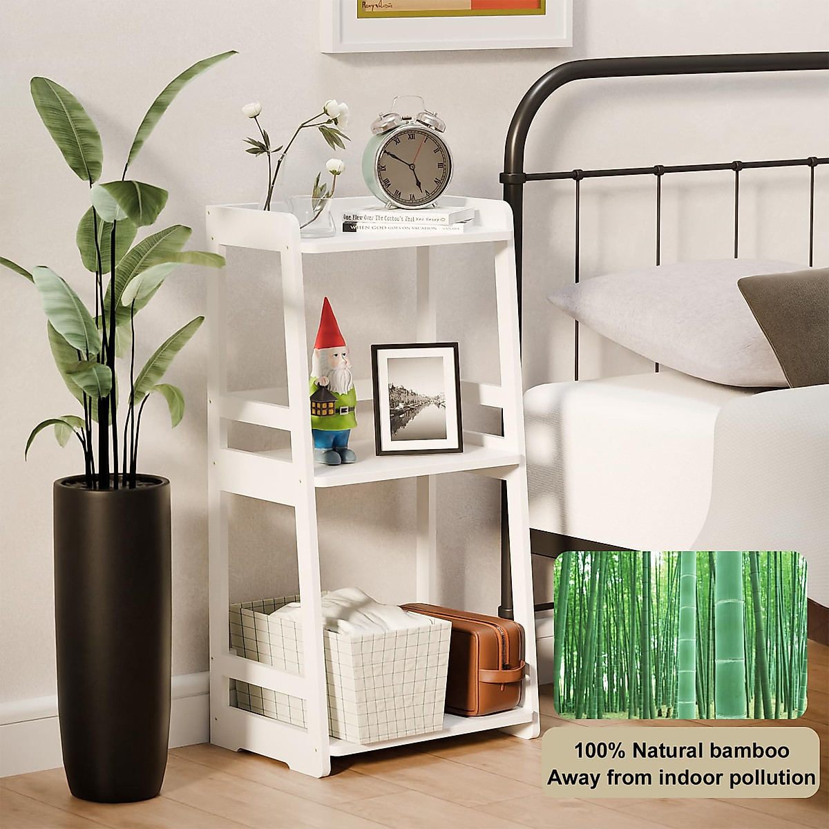 Daflymaco 3 Tier White Ladder Shelf, Solid Wood Bookshelf, Small Bookcase, Book Shelves Storage Organizer for Bathroom, Living Room, Kitchen, Bedroom, Office