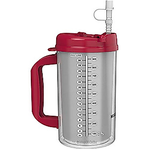 32 oz Red Double Wall Insulated Hospital Mug - Cold Drink Mug - New Swivel Lid Design - Includes 11" Straw (1)