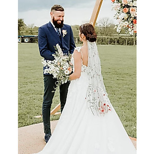 BEAUTELICATE 1 Tier Wedding Bridal Veil Exquisite Embroidered Secret Garden Veil With Comb