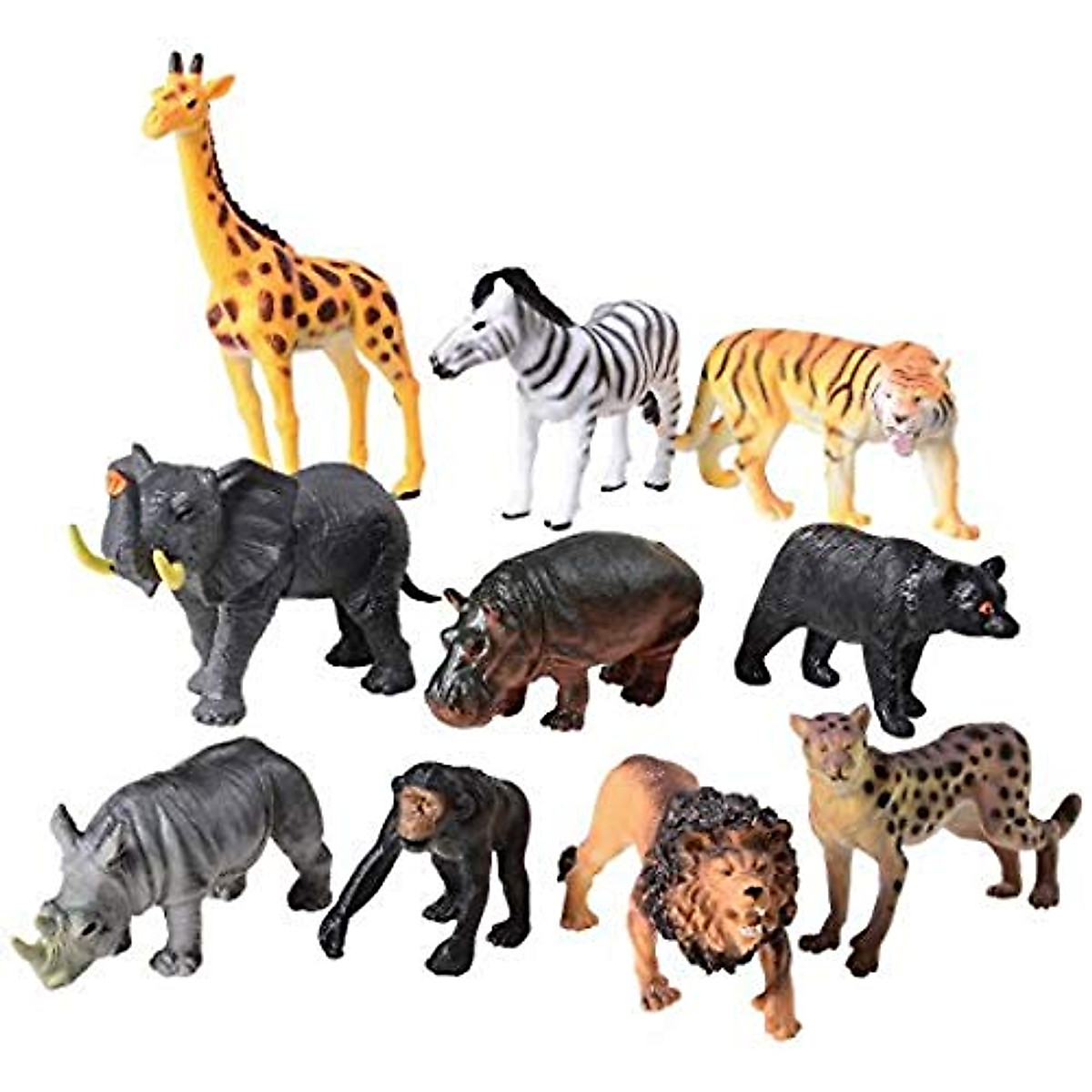 Constructive Playthings Set of 10 Vinyl Jungle Animals Accurately Scaled and Colored with a 4 1/2" T. Giraffe for Ages 3 Years and Up