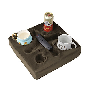 Xchouxer Couch and Bed Cup Holder Pillow, Sofa Refreshment Tray for Drinks/Remote Control/Snacks Holder (Brown)