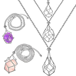 Tondiamo 3 Pcs Adjustable Crystal Necklace Holder Cage Empty Stone Holder Necklace Crystal Cage Stand for Women Jewelry DIY(Platinum)