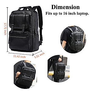 CHAO RAN Leather Travel Laptop Backpack For Men Fit 15.6 Inch Notebook Black Water Resistant Carry On Backpack Vintage Large College School Bag