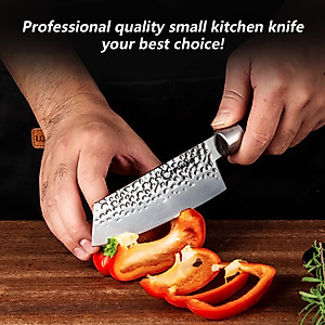 Crevuxe Nakiri Knife 5 Inch, Vegetable Cleaver Knife Asian Usuba Knife - Hammer Forged Chef Knife - SUS440A Stainless Steel Professional Meat Kitchen Knife w/Ergonomic Blackwood Handle