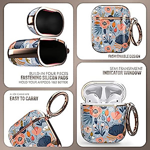 wenew Protective Airpods Case Cover Designed for Apple Airpods 2 & 1, Cute Fadeless Patterns Shockproof Hard Case Cover with Portable Keychain Clip for Girls Kids Women Men (Blue)