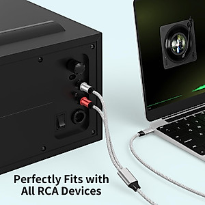 PPTVC USB Type C to 2 RCA Audio Cable,Type-C RCA Cable 6ft, 2rca Jack USB-C Audio Line for Xiaomi,LG,Home Theater Amplifier,DVD, TV Speaker