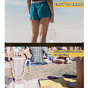 40 oz Tumbler with Handle and Straw & 6PCS Cup Accessories for 40 oz Cup - Vacuum Insulated Stainless Steel Double Wall Water Bottle Travel Coffee Mug - Holiday Gifts for Women Men (Cream)