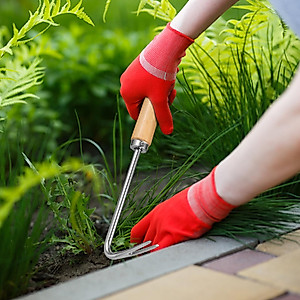 Happyyami Hand Weeding Weeder Tools Garden with Handle Edging Tool Pulling Tool Beech Handle Lawn Yard Gardening Tool Garden Hand Cultivator Hand Tiller Weeder