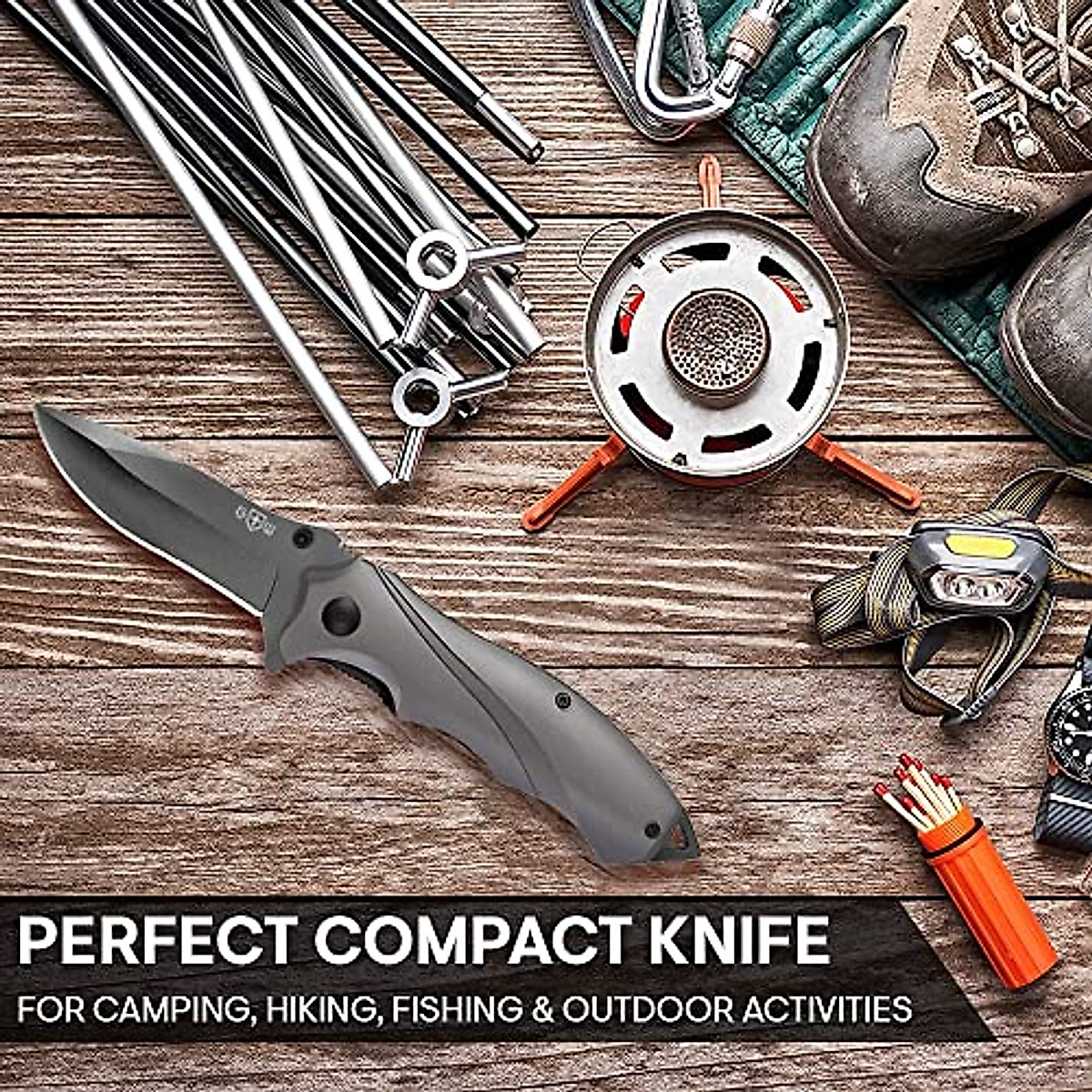Bundle of 2 Items- Black Pocket Knife - Serrated Sharp 3,5" Blade Folding Knives - Knife with Glass Breaker and Pocket Clip - Camping Hunting Hiking Fishing EDC Survival Boy Scout Knife Gifts for Men