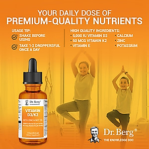Dr. Berg Liquid Vitamin D3 & K2 Supplement - For Bone, Teeth, Mood & Immune Health - Vitamin D3 & K2 Drops for Adults - 1 fl oz