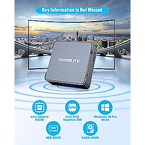Mini PC Ιntel Celeron N3350 Processor(Up to 2.4GHz), 4GB DDR3 64GB eMMC Mini Computer Windows 10 Pro Desktop Computers Support 2TB Expansion, 4K HDMI Triple Display, Dual WiFi, BT4.2, Gigabit Ethernet