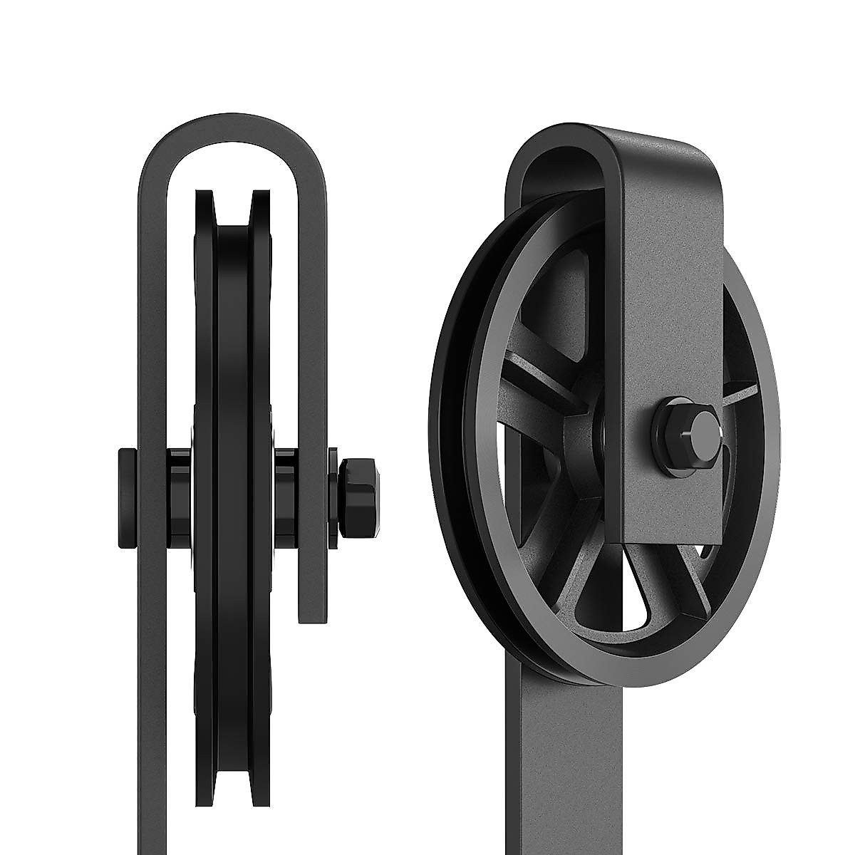 SMARTSTANDARD Sliding Barn Door Hardware Hangers 2pcs with Heavy Duty 12" Pull and Flush Barn Door Handle 1pc (Black) (Big Wheel Hangers)