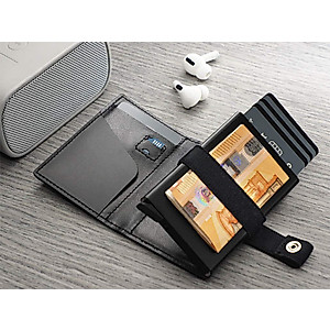 PULARYS Mini Wallet BONO - Italian Leather - SD Card Slot - Up to 8 Card Slots - Snap fastener - Pen Holder - For Men and Women - Classic Design