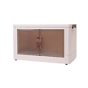 Dontinhu Stackable storage bins open front,collapsible storage bins, 7GAL-3Packs stackable closet organizers with wheels,for home and dorm(Creamy white)