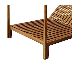 Merax Outdoor Daybed Patio Chaise Lounge,Acacia Wood Sunbed with Adjustable Seats,Overhead Curtains and Thick Cushions for Backyard, Cream