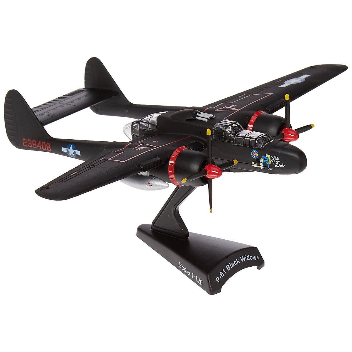 Daron Worldwide Trading Postage Stamp P-61 Black Widow Lady in The Dark 1/120 Airplane Model