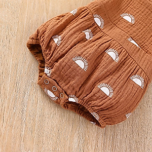 Newborn Girls Romper Jumpsuit Sun Print Sleeveless Cross Back One-Pieces Bodysuits Clothing (Brown, 0-6 Months, 6_Months)