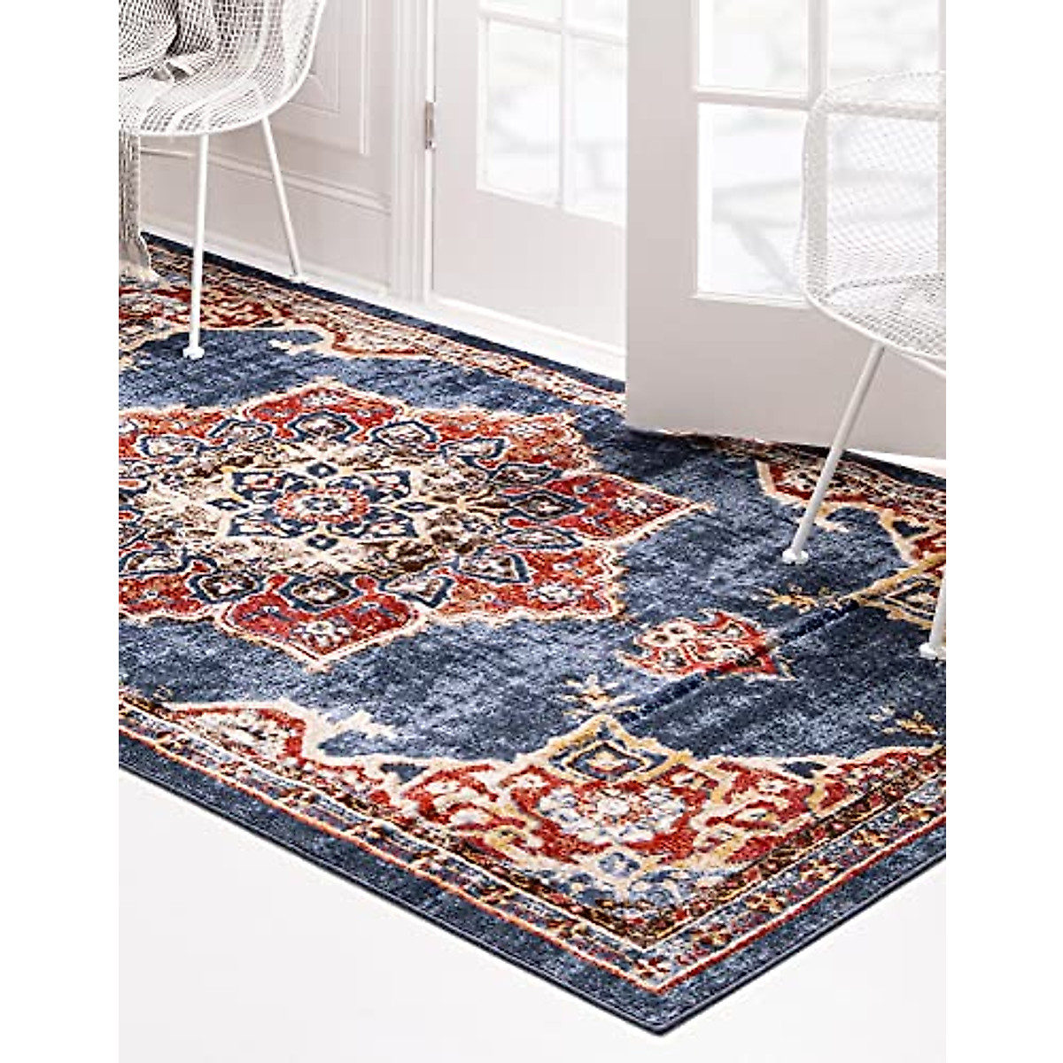 Unique Loom Utopia Collection Traditional Classic Vintage Inspired Area Rug with Warm Hues, 8 ft x 10 ft, Navy Blue/Burgundy
