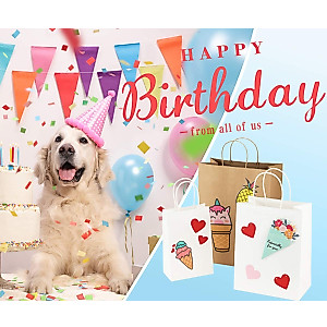 BagDream Gift Bags 8x4.25x10.5 100Pcs Kraft Paper Bags with Handles Bulk, White Gift Bags Medium Shopping Retail Merchandise Wedding Party Favor Bags, Paper Grocery Bags Sacks Recyclable