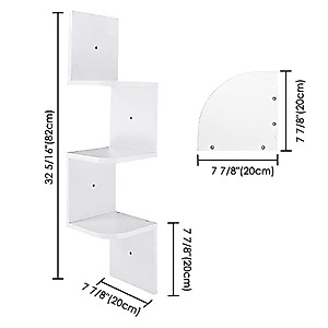 Yescom 3 Tiers Zig Zag Floating Wall Mount Corner Shelf Wooden Display Shelves Storage Organizer with Gradienter White