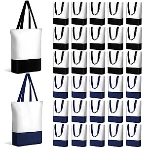 30 Pcs Large Canvas Tote Bag Bulk Reusable Grocery Shopping Bags with Handles Blue and Black Canvas Bag DIY Tote Bags for Bridal Wedding Gift Travel Work Beach Store, 15 x 3.9 x 13 Inch