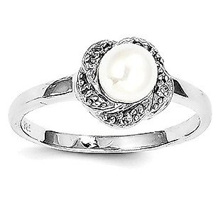 IceCarats 925 Sterling Silver 6mm Freshwater Cultured Button Pearl Diamond Ring Size 6