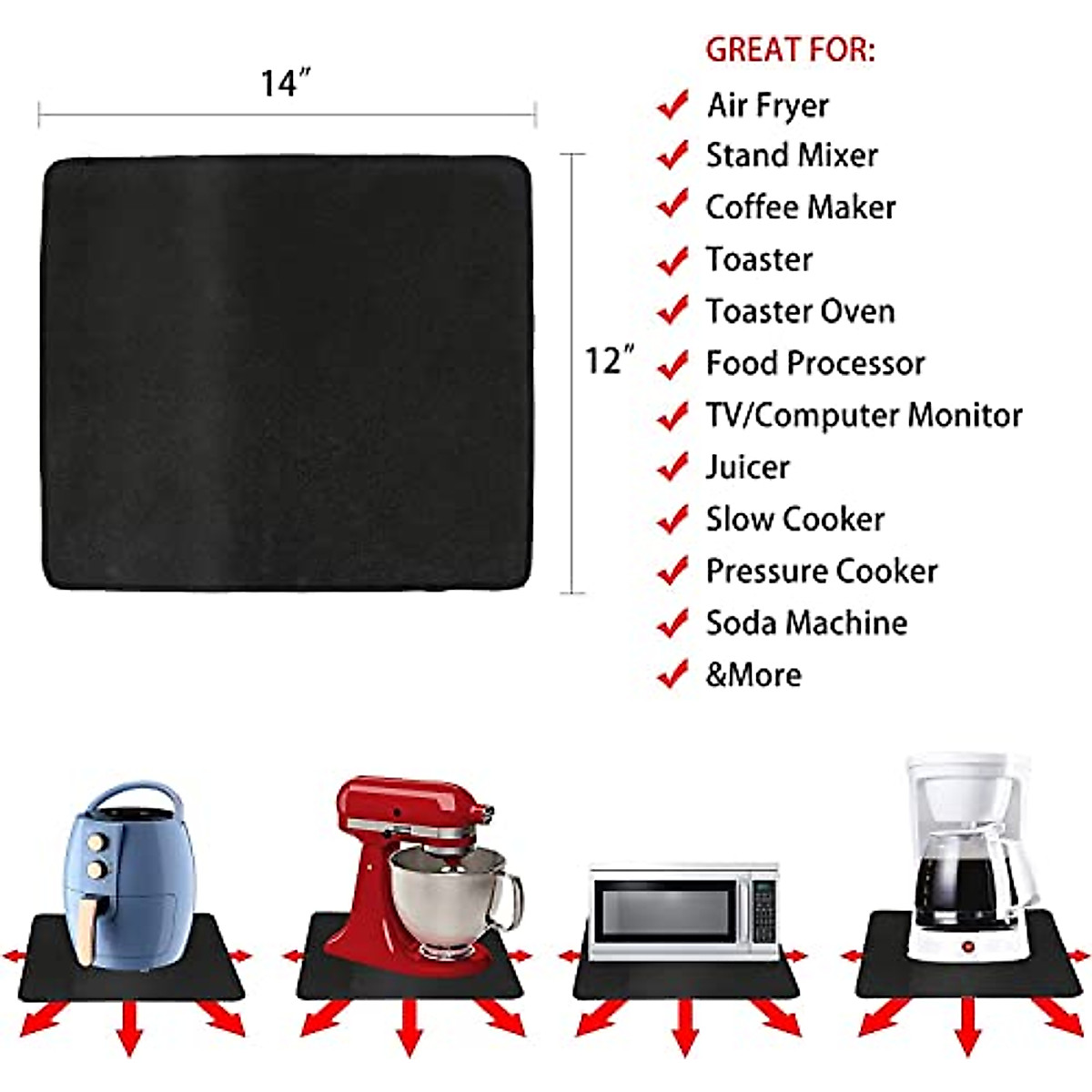 Heat Resistant Mat，Heat Resistant Mat for Air Fryer with Kitchen Appliance Sliders Function, Countertop Heat Protector Mats，Air Fryer Mat for COSORI Foodi Air Fryer, Coffee Maker, Blender 14" x 12"