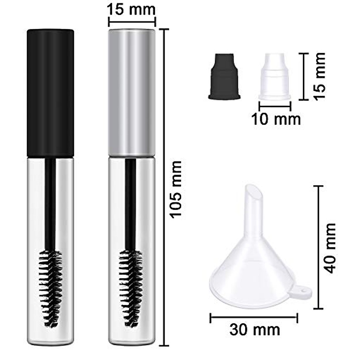 Benvo 4 Pcs 10ml Empty Mascara Tubes with Eyelash Wand Eyelash Cream Container with 4 Transfer Pipettes and 4 Funnels 4 Rubber Inserts for Castor Oil Brow Growth Serum DIY Cosmetics